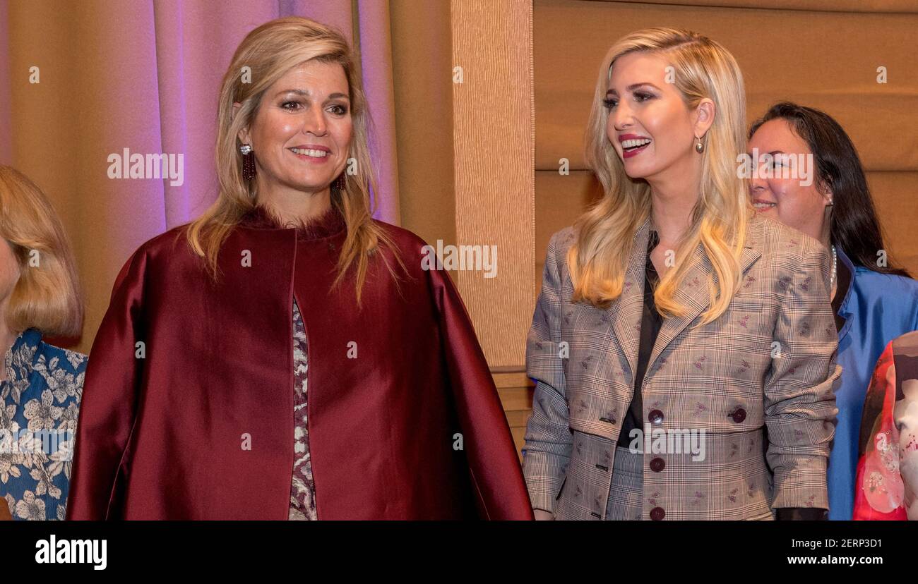 Queen Maxima of the Netherlands and Ivanka Trump during a meeting with ...