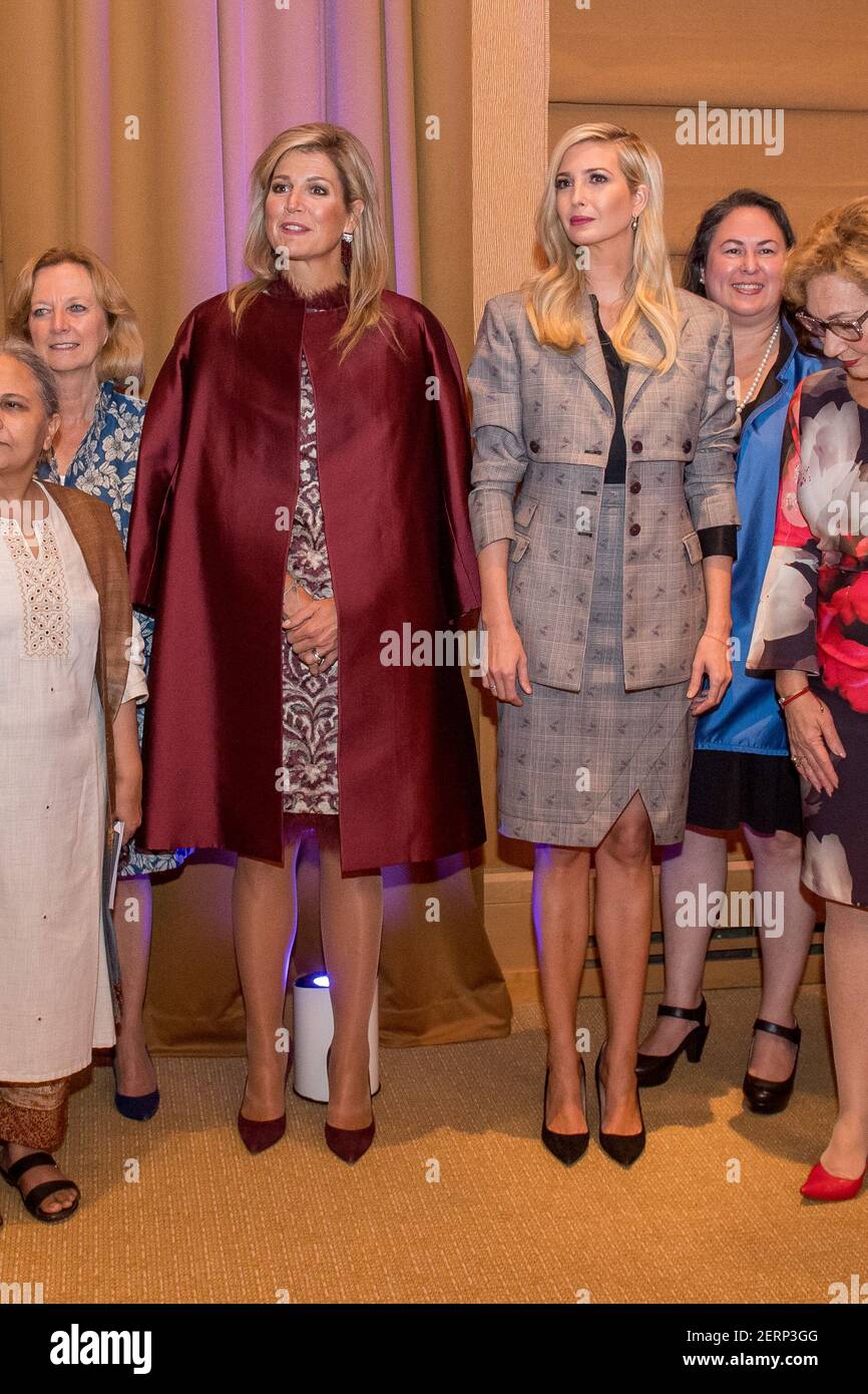 Queen Maxima of the Netherlands and Ivanka Trump during a meeting with ...