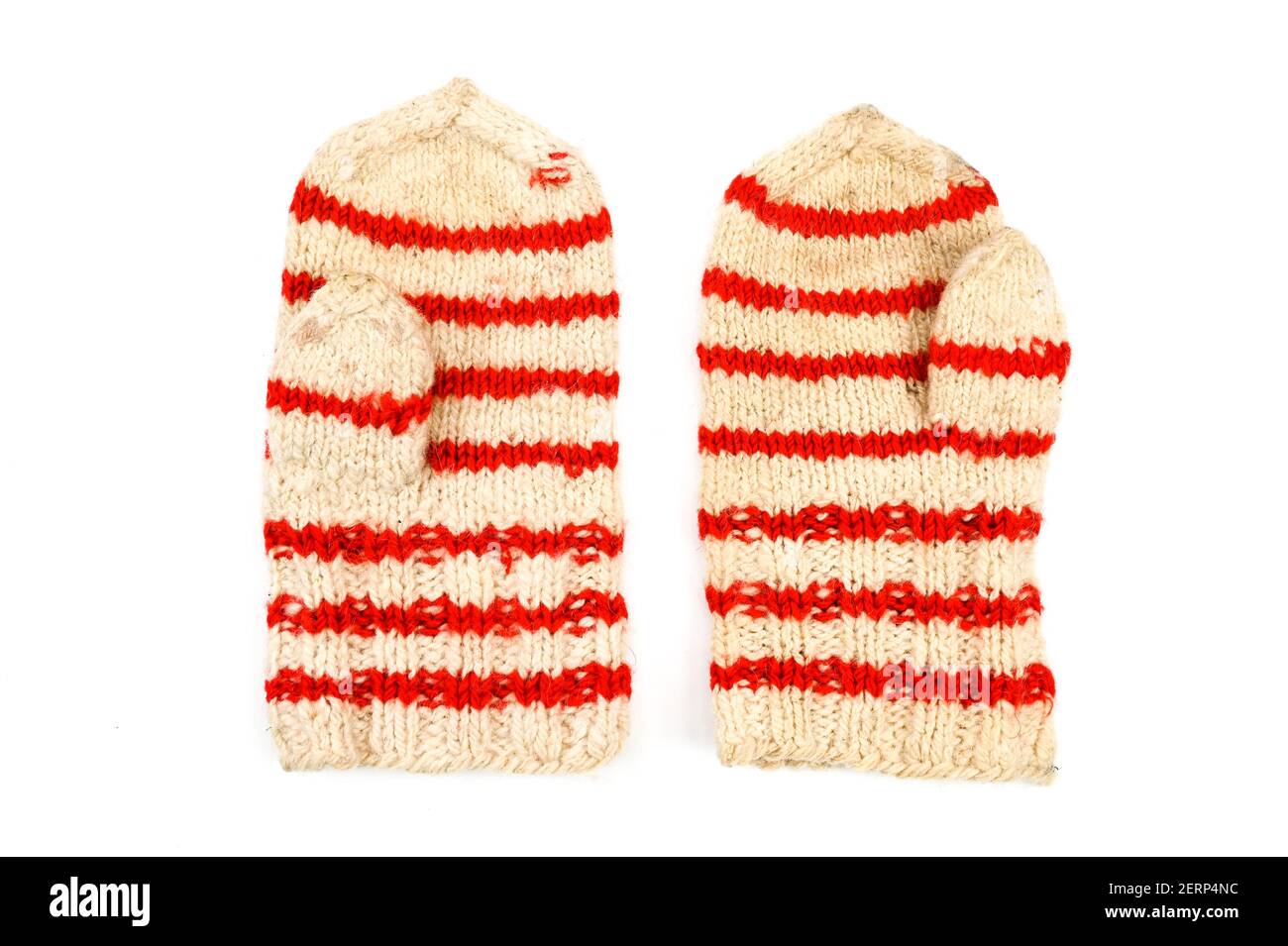 Baby retro striped mittens, on isolated white background Stock Photo ...