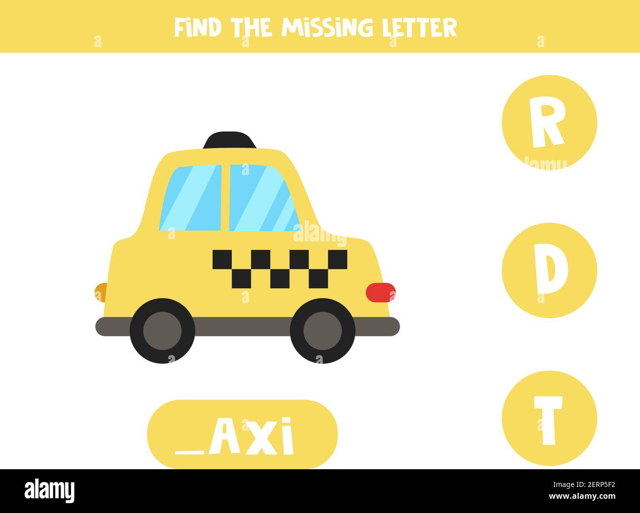 Find missing letter. Cartoon taxi. Educational spelling game for kids ...