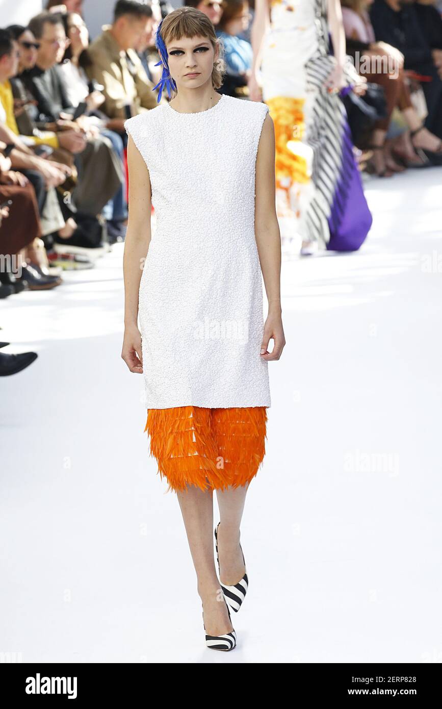 Model Deirdre Fírinne walks on the runway during the Dries Van Noten ...