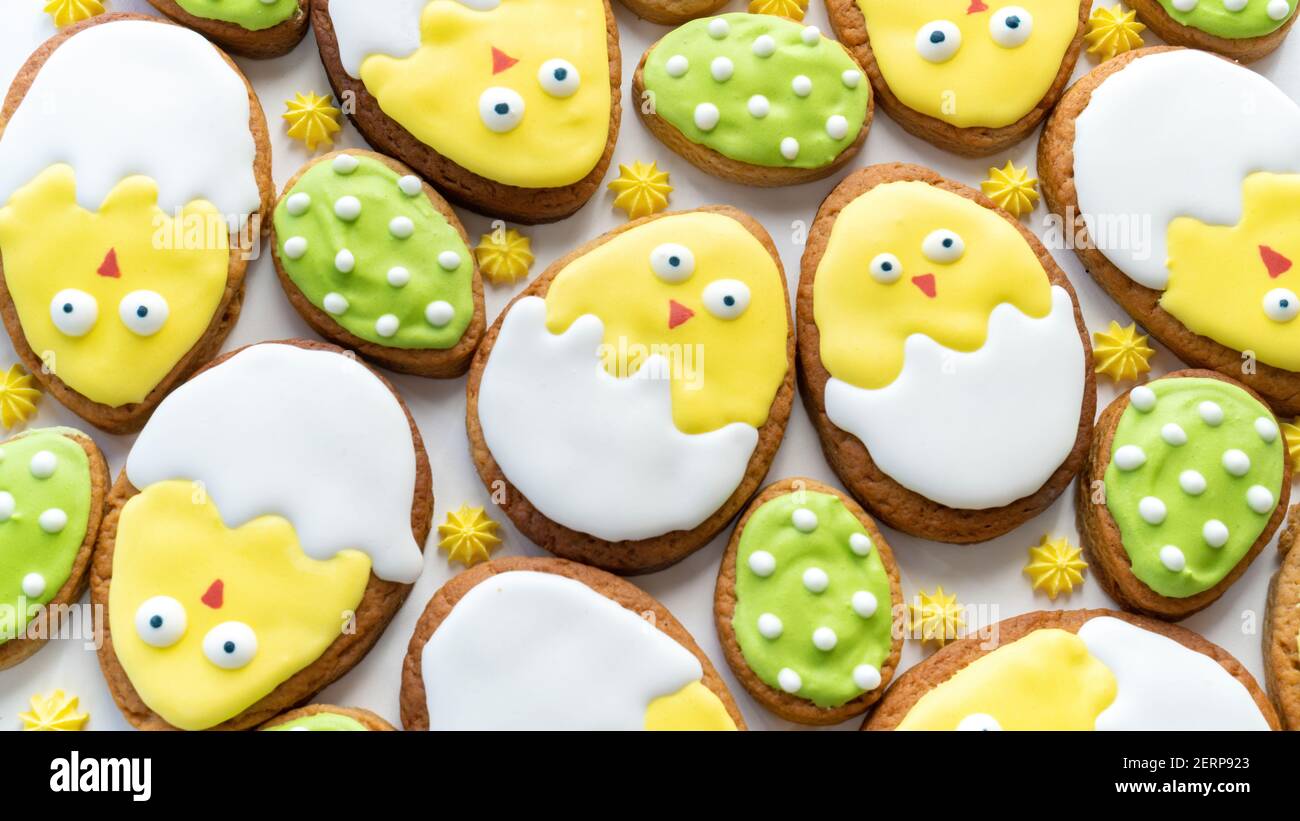 Easter sugar cookies background. Buttery Easter egg biscuits with ...