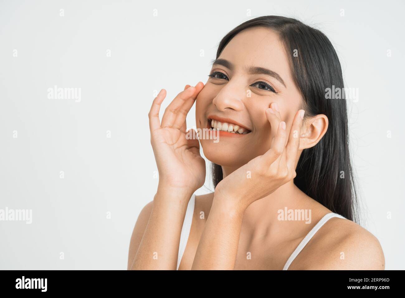 beauty of asia face. attractive asian woman skin care image on white ...