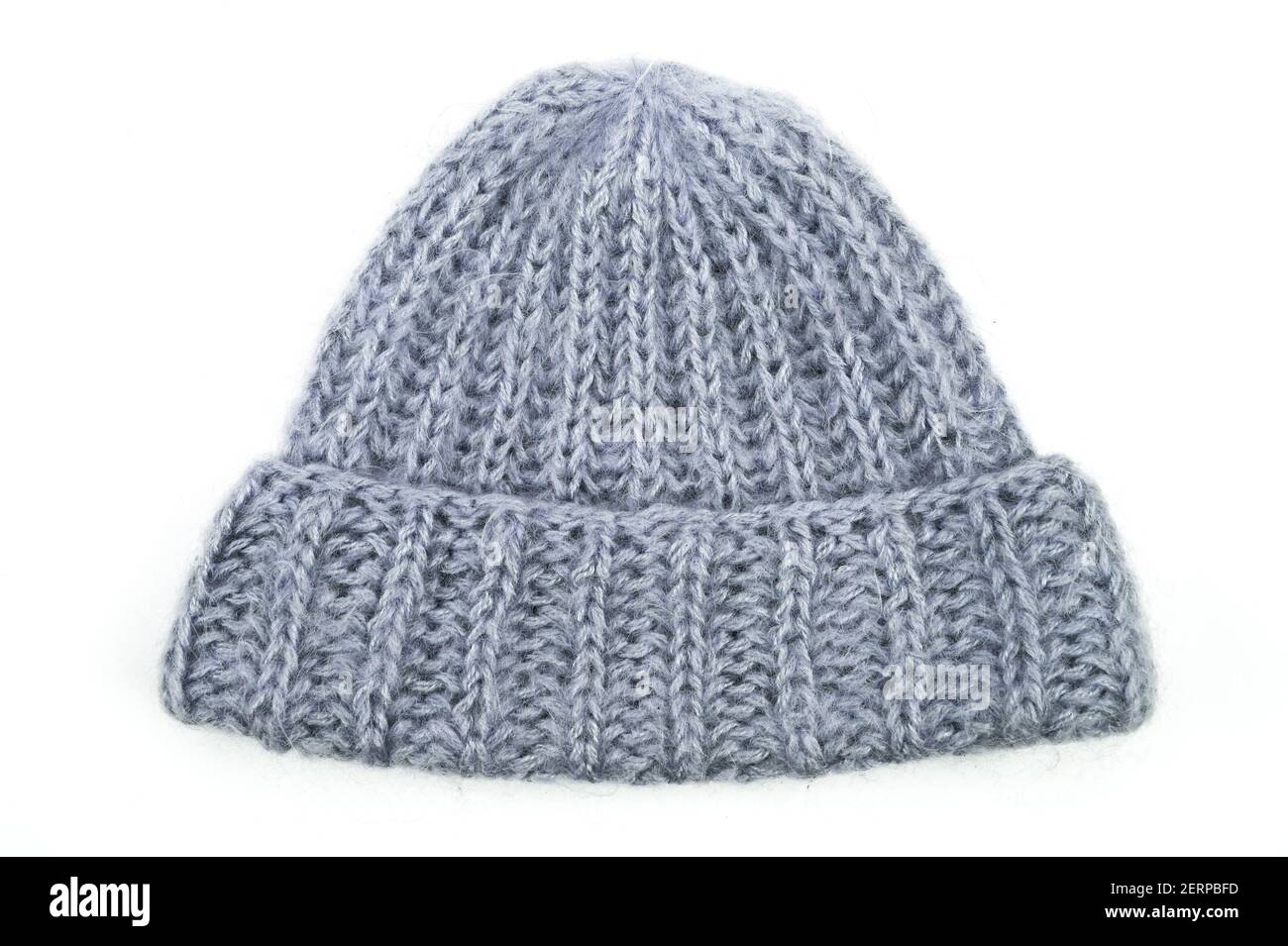 gray knitted woolen hat, on isolated white background Stock Photo - Alamy
