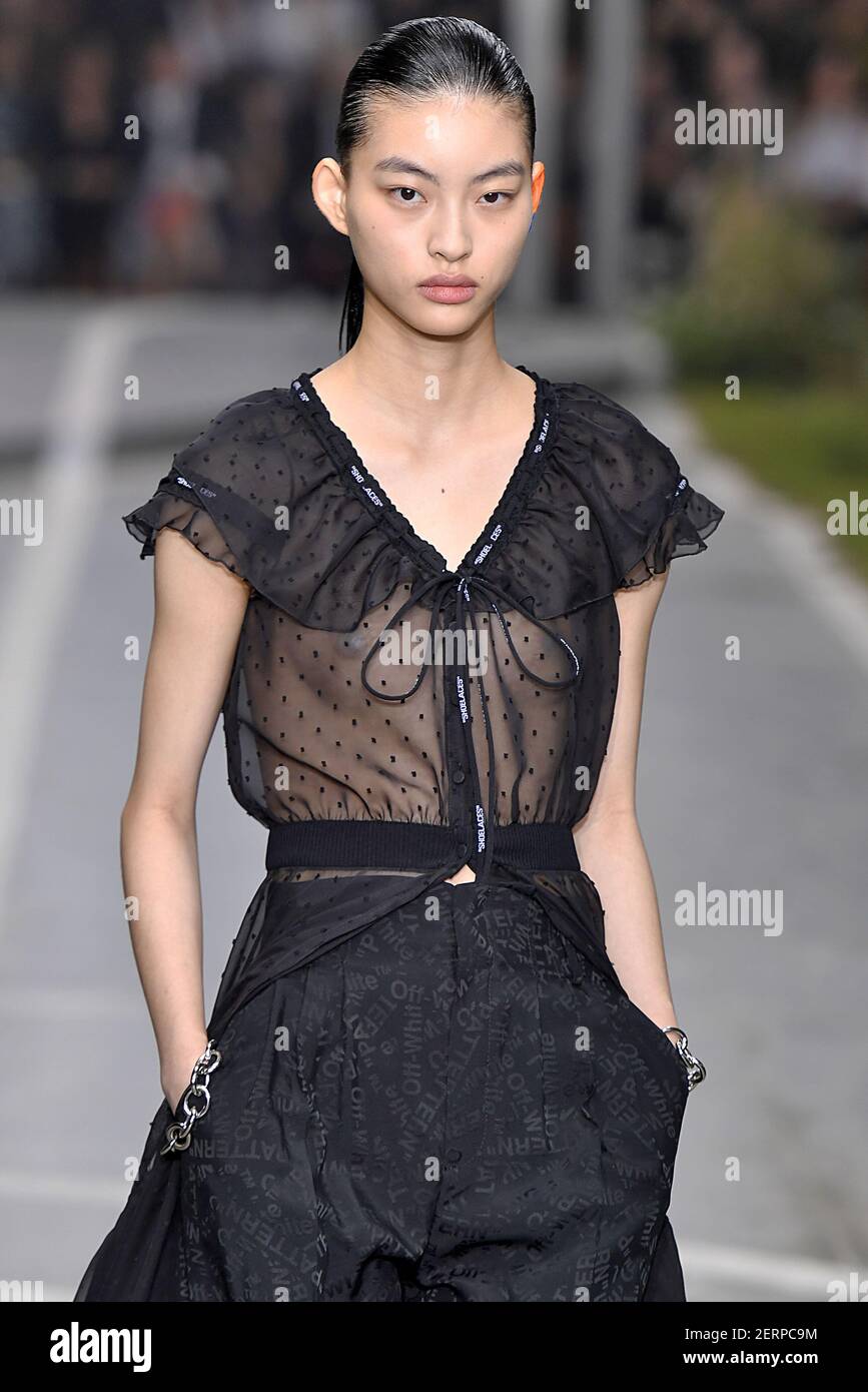 Model Leah Chen walks on the runway during the Off-White Fashion Show during Paris Fashion Week ...