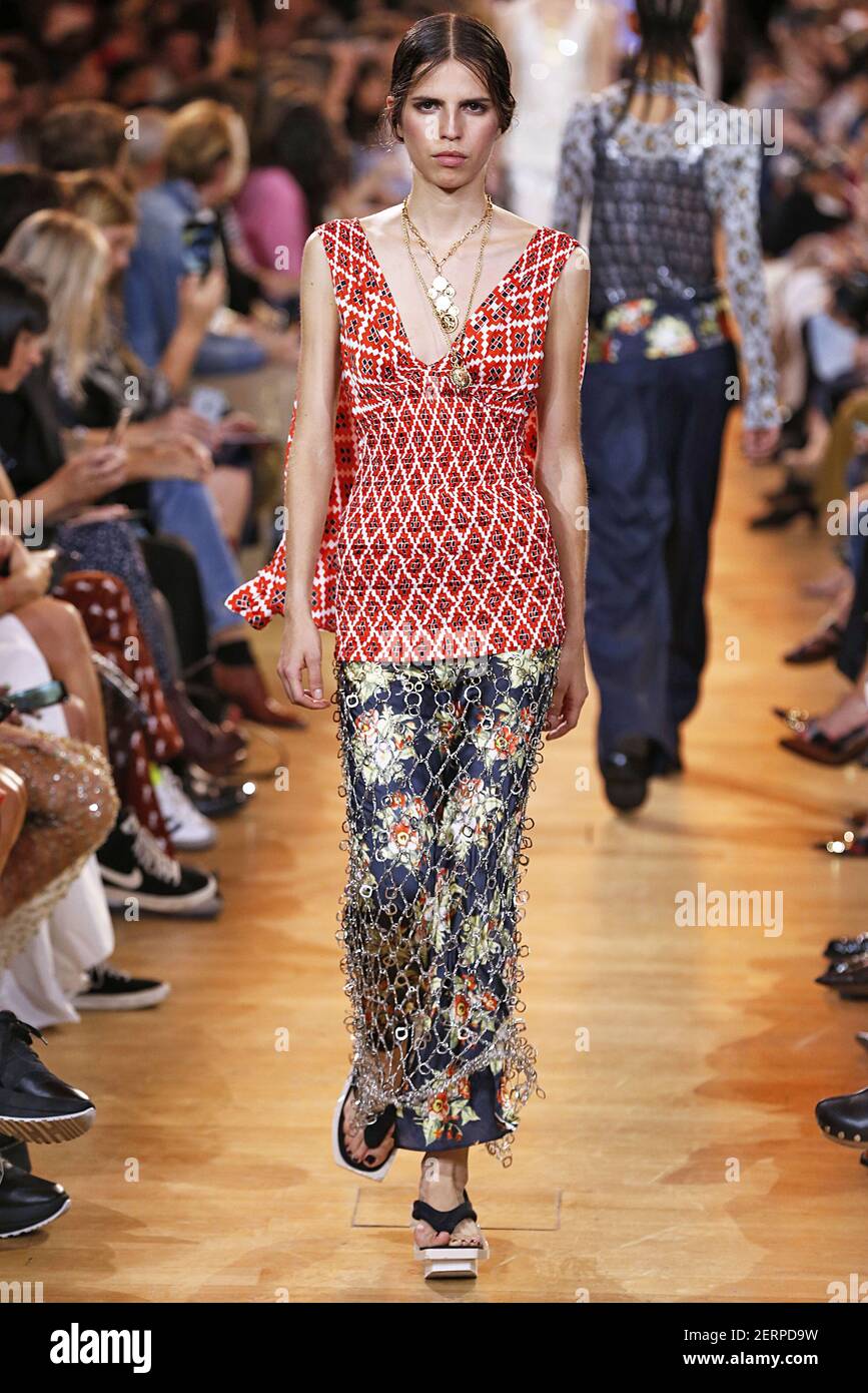 Model Hayett McCarthy walks on the runway during the Paco Rabanne Fashion Show during Paris ...