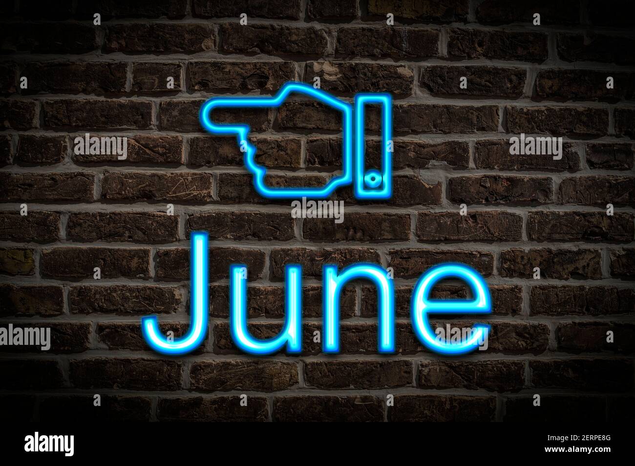 Detail photo of a neon sign on a wall with the inscription June Stock ...