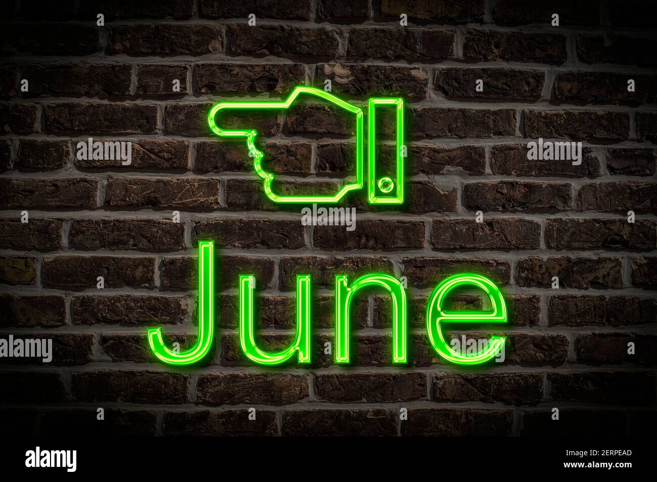 Detail photo of a neon sign on a wall with the inscription June Stock ...