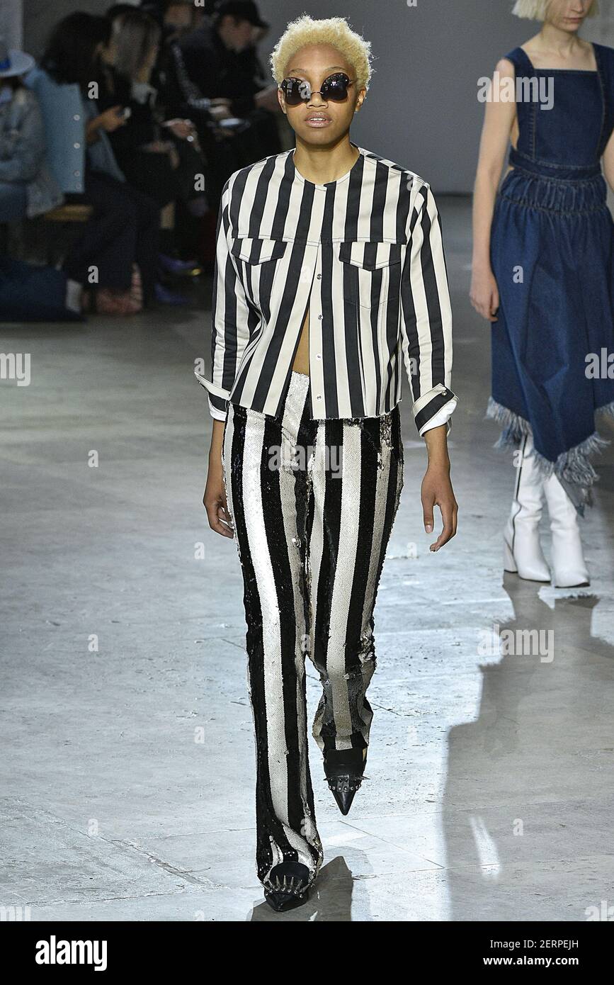 Sunjai Williams walks on the runway during the Marques Almeida Fashion ...