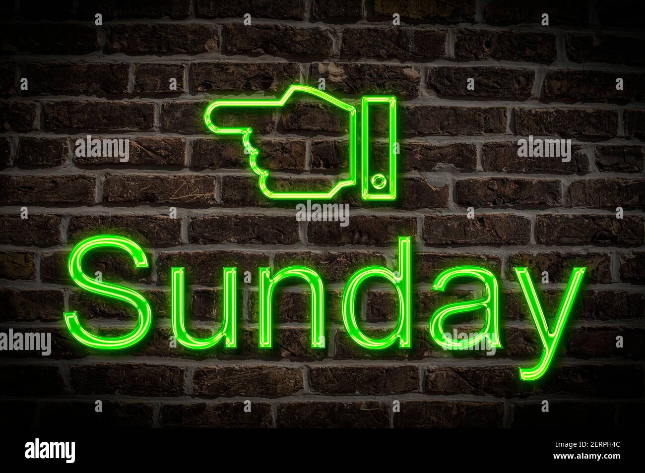 Detail photo of a neon sign on a wall with the inscription Sunday Stock ...