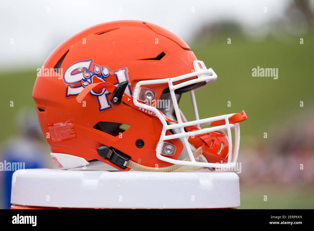 September 29, 2018: A Sam Houston State Bearkats helmet rests on the ...