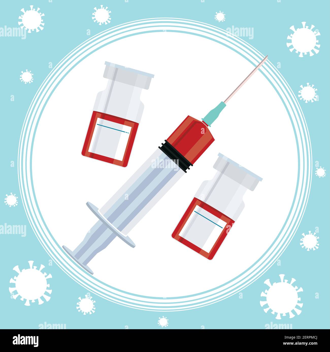 injection syringe with vaccine vials vector illustration design Stock ...