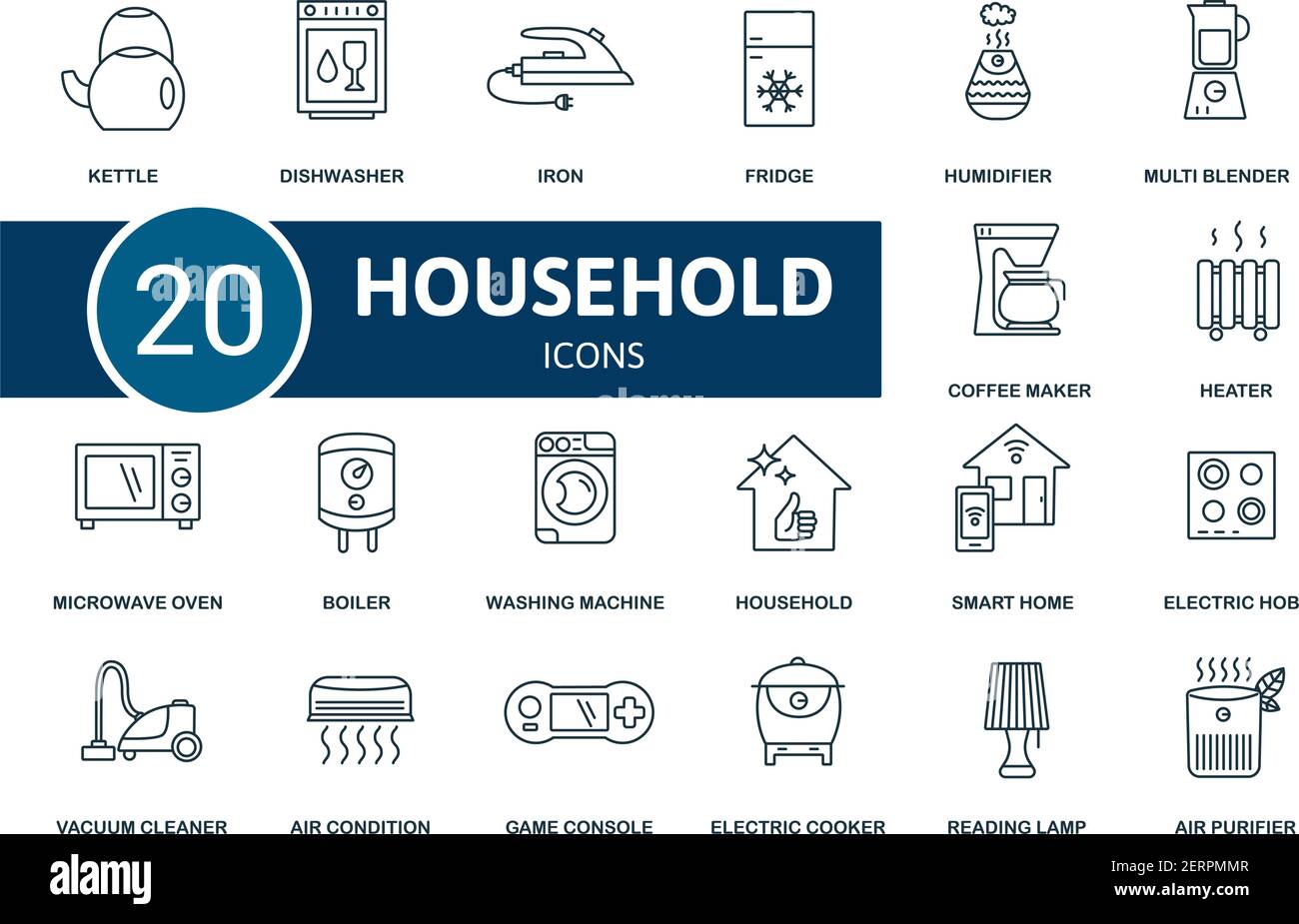 Household icon set. Contains editable icons household theme such as ...