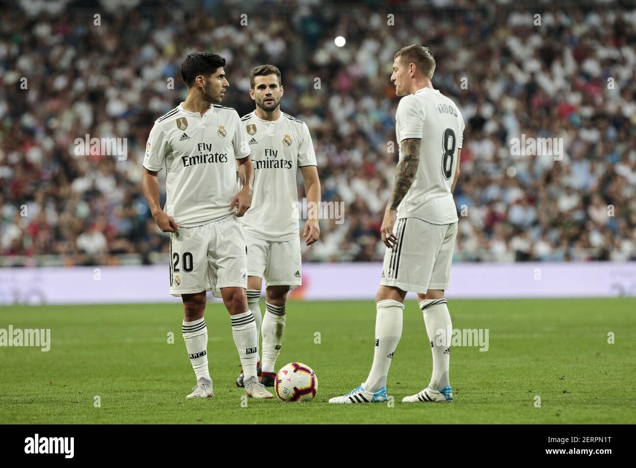 Real Madrid's (L-R) Marco Asensio, Nacho Fernandez and Toni Kroos ...