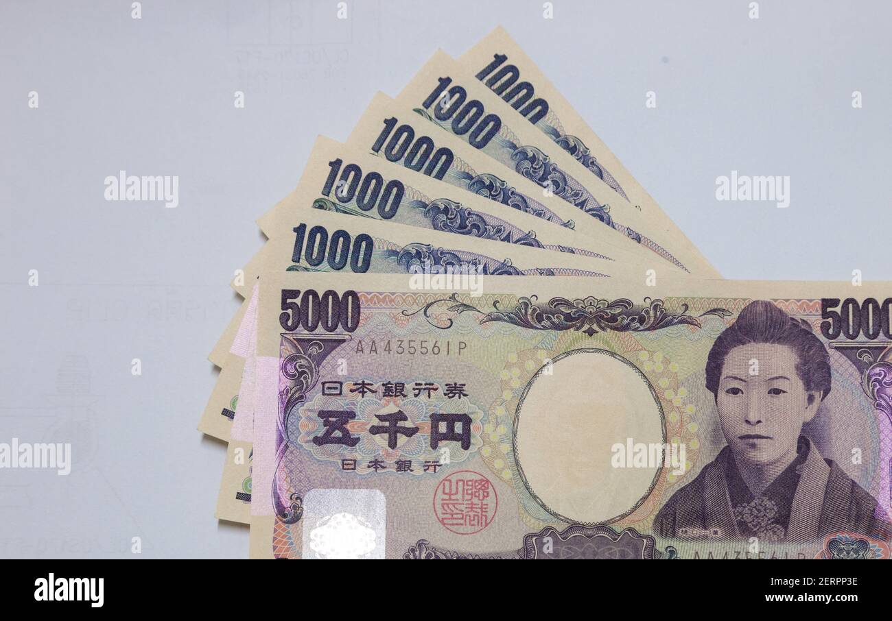 stack of Japan money banknotes, Currency of Japan isolated on white ...