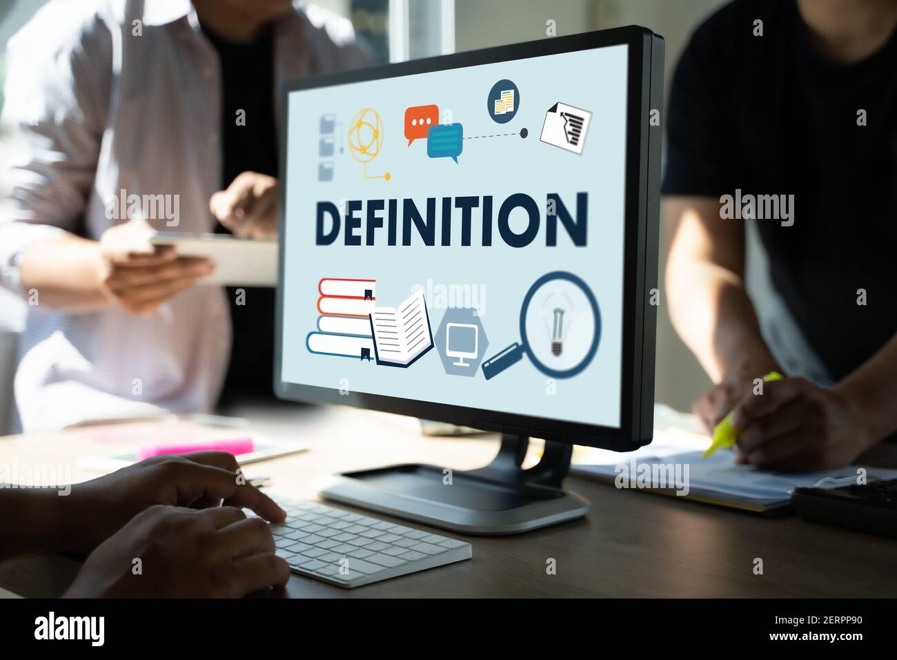 DEFINITION Business team hands at work Stock Photo - Alamy