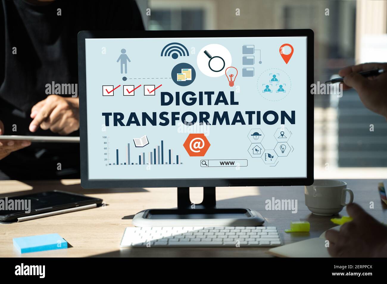 Businessman using a digital device Digital Transformation concept ...