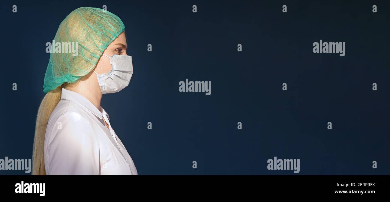 Healthcare, medicine concept: Portrait of female doctor, medical mask ...