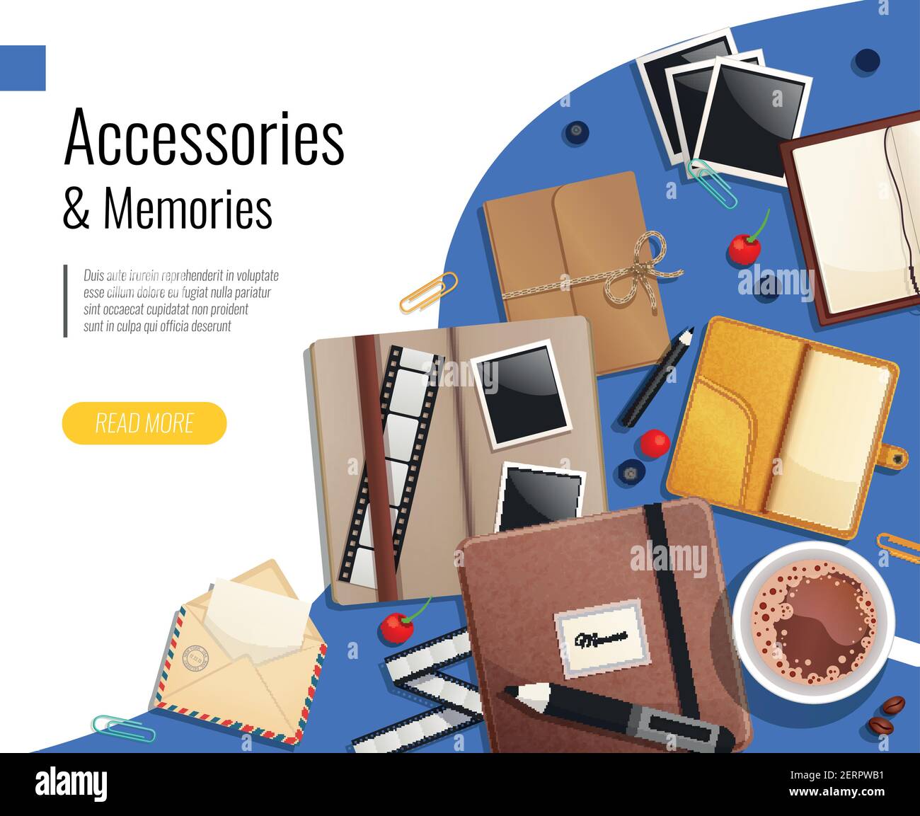 Accessories and memories design concept set of postal envelope film ...