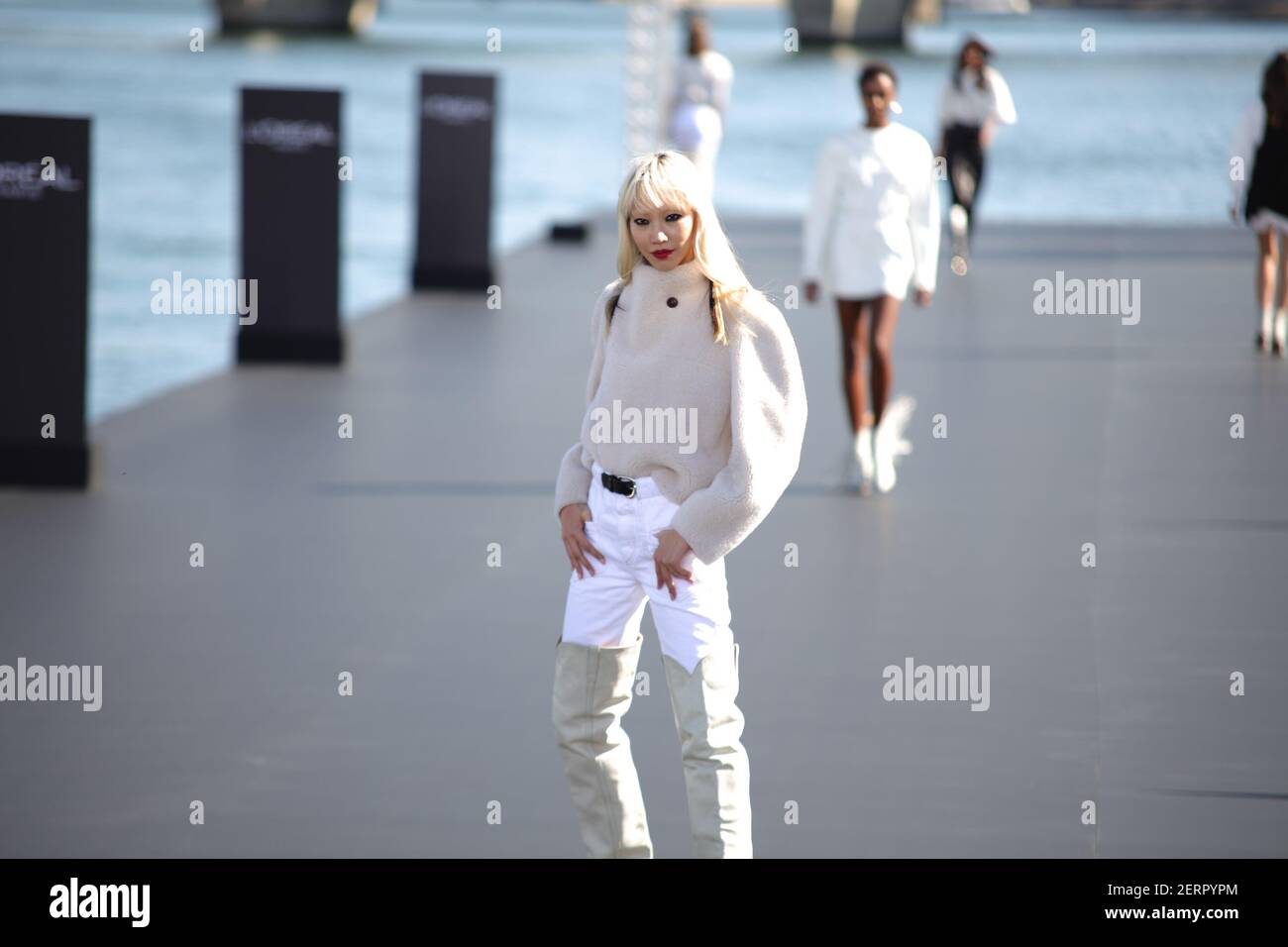 Soo Joo walks the L'Oréal Fashion Show runway during Paris Fashion Week ...
