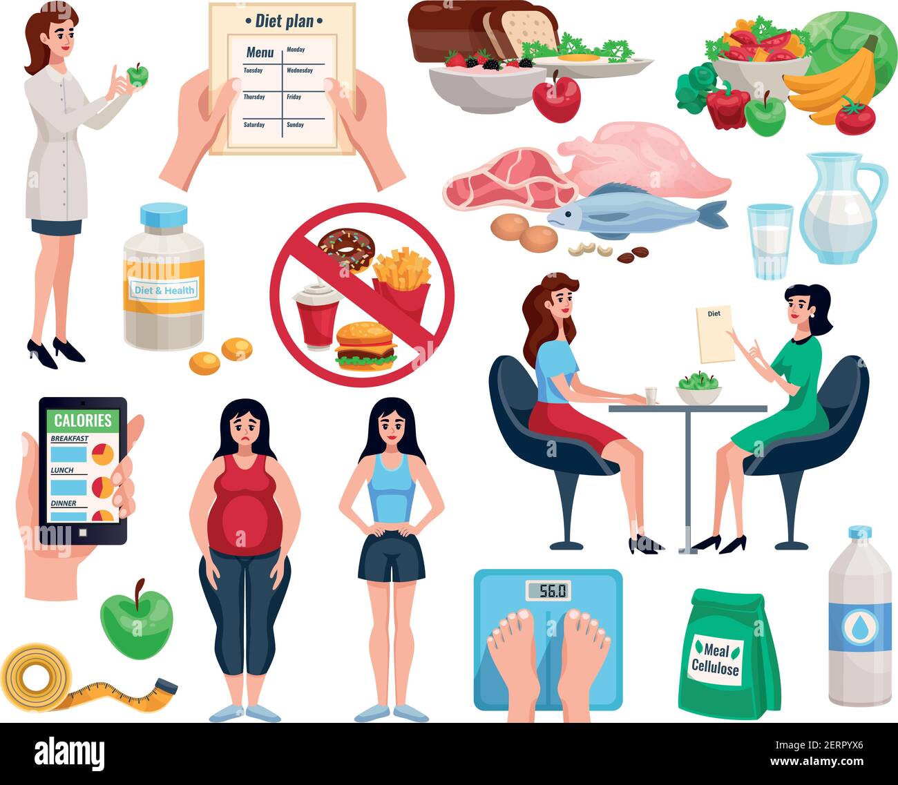 Diet decorative icons set with basic nutrition for good health and ...