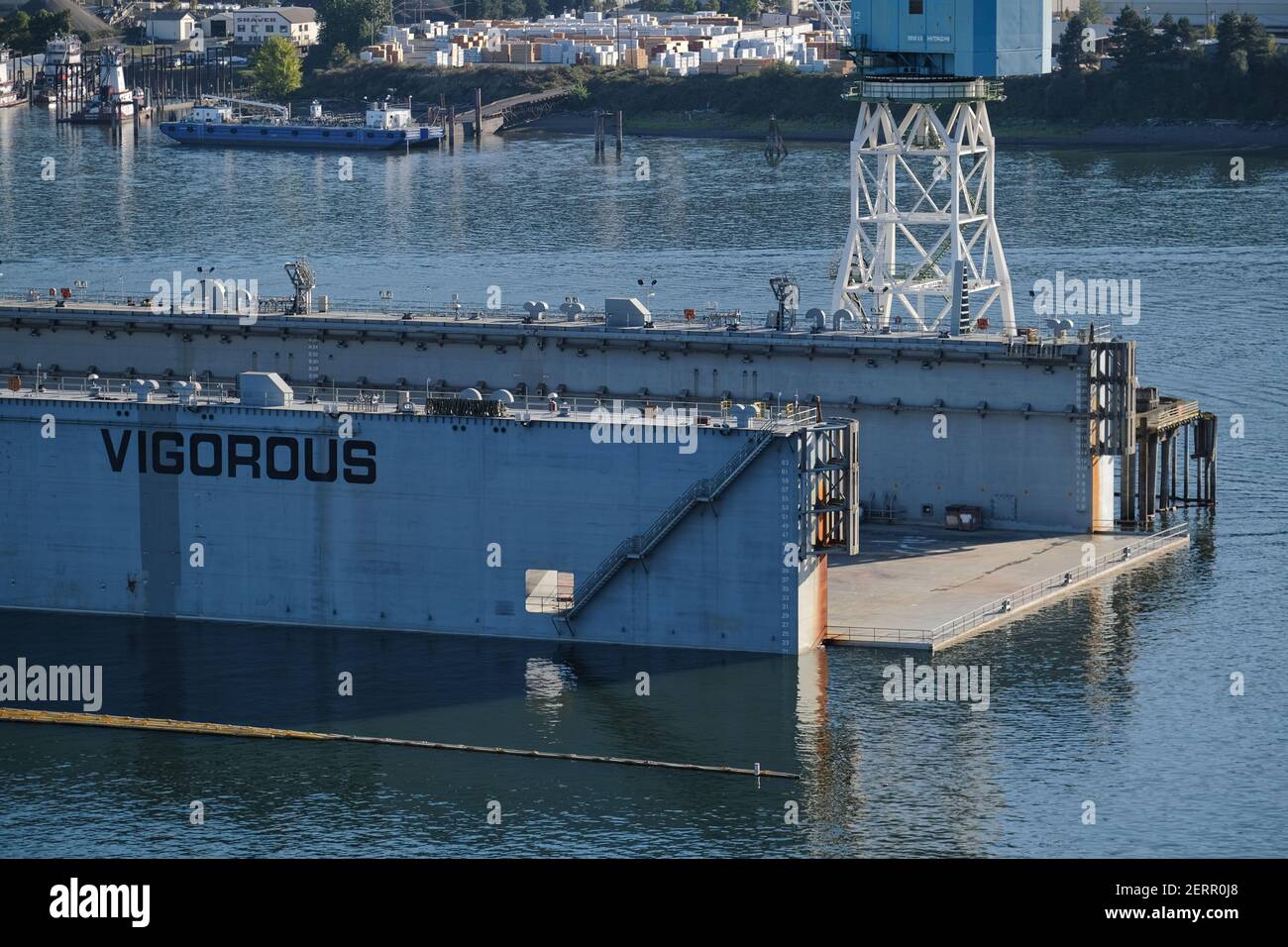 A view over Vigor Industrial's Vigorous, the largest floating dry dock ...