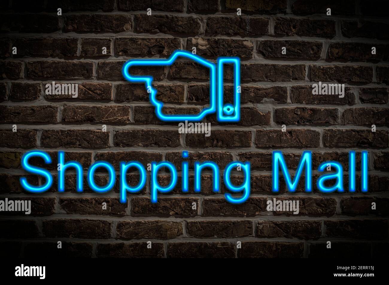 Detail photo of a neon sign on a wall with the inscription Shopping ...