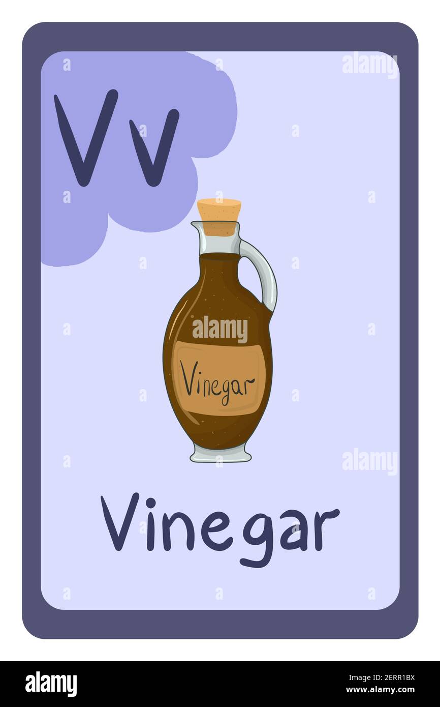 Colorful abc education flash card, Letter V - vinegar. Alphabet vector ...