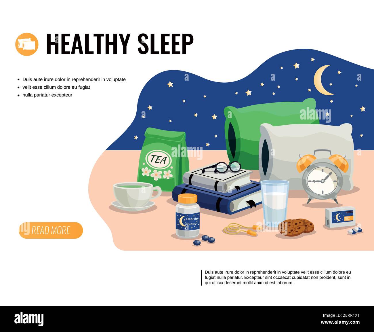 Healthy sleep cartoon vector illustration with glass of milk pack of ...
