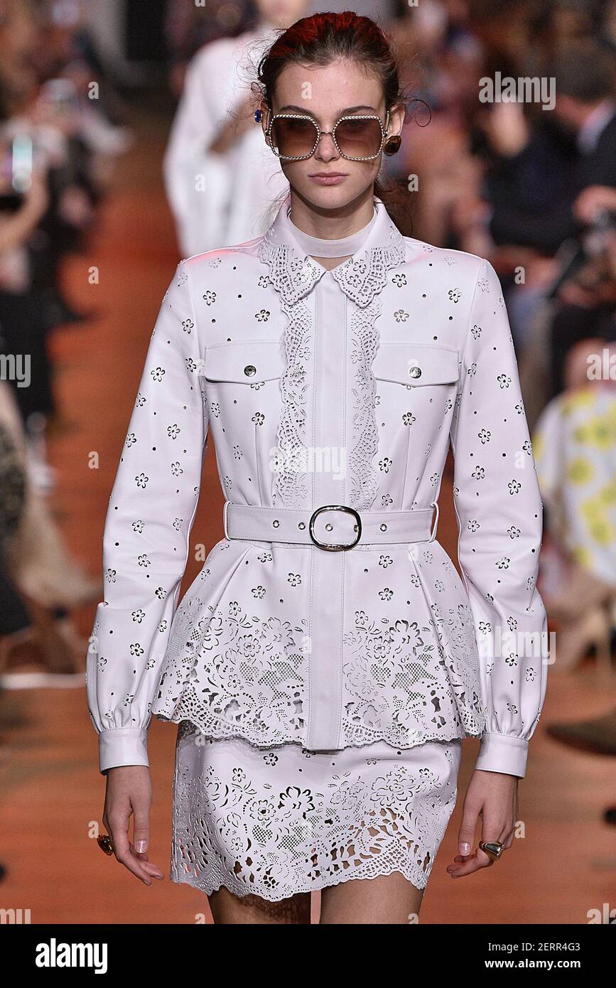 Natalie Ogg walks on the runway during the Elie Saab Fashion Show ...