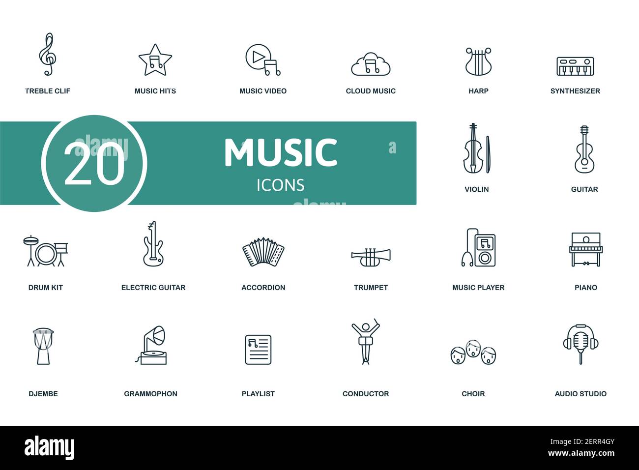 Music icon set. Contains editable icons music theme such as music hits ...