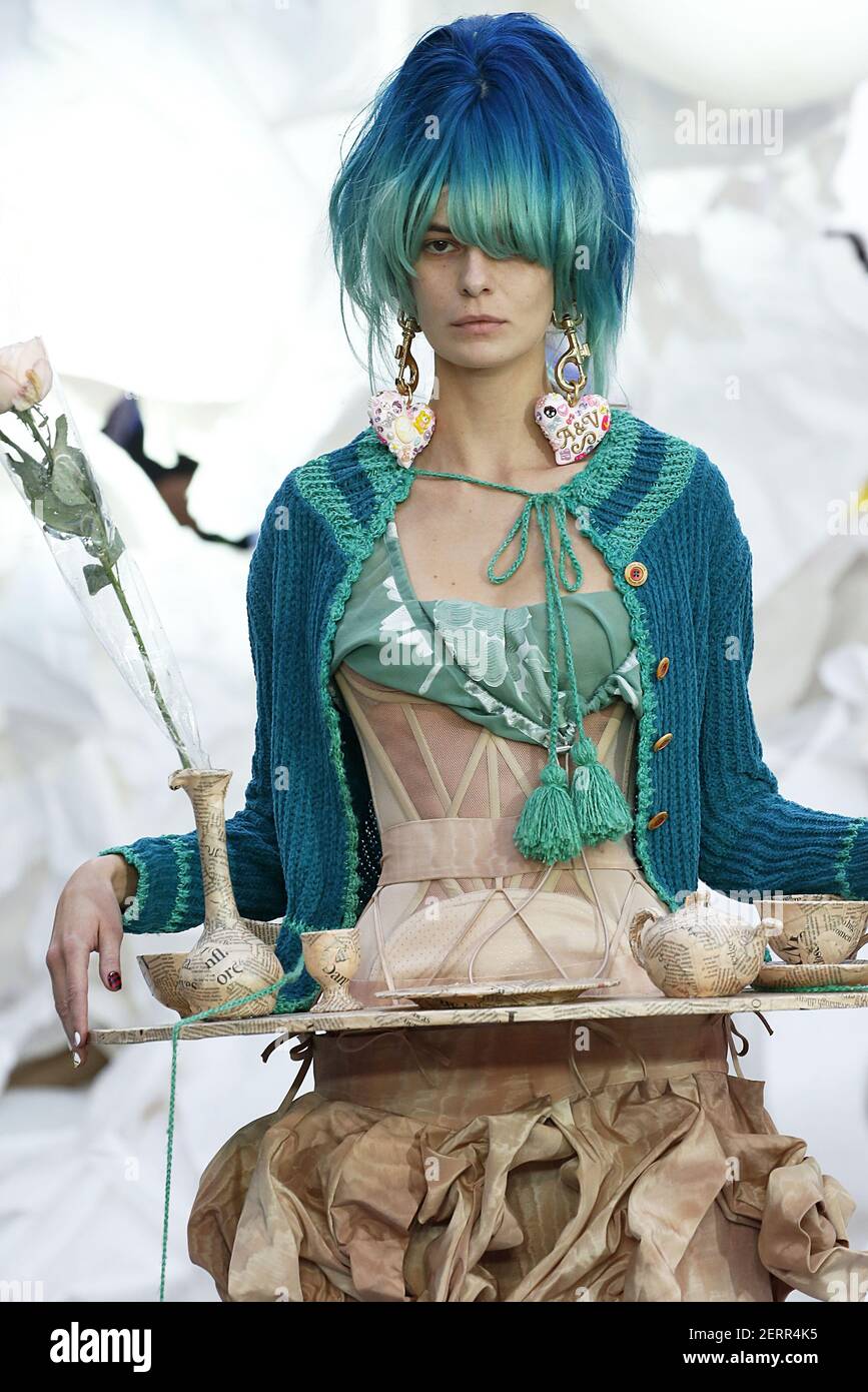 Julia Stegner walks on the runway during the Vivienne Westwood Fashion ...
