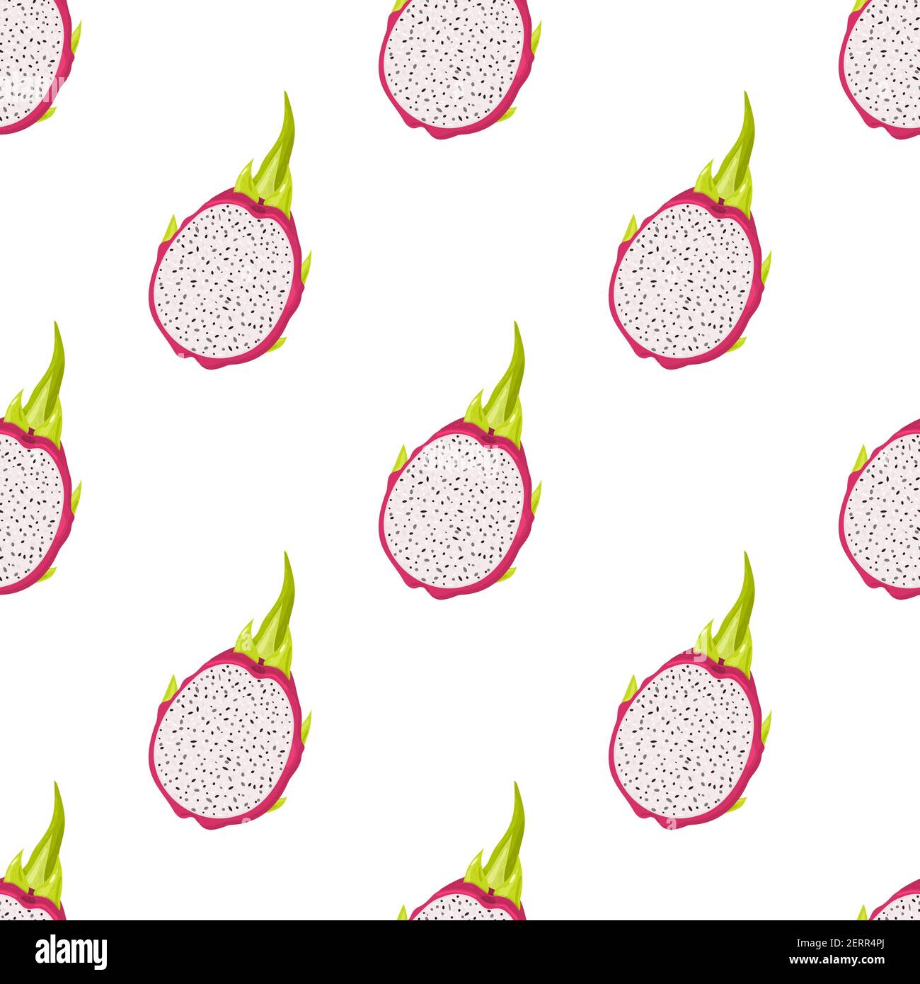 Seamless pattern with fresh half cut red pitaya fruits isolated on ...