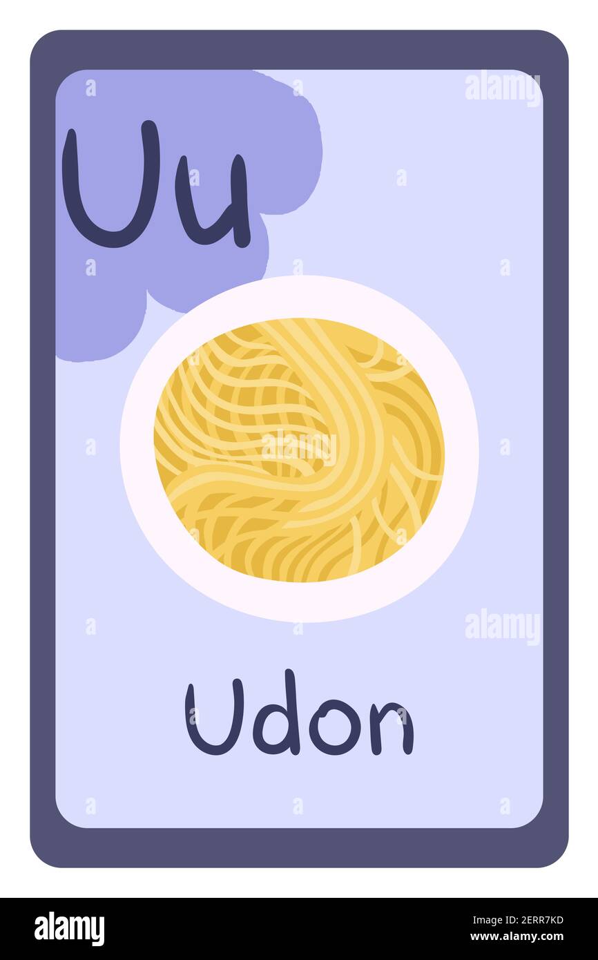 Colorful abc education flash card, Letter U - udon, asian noodle ...