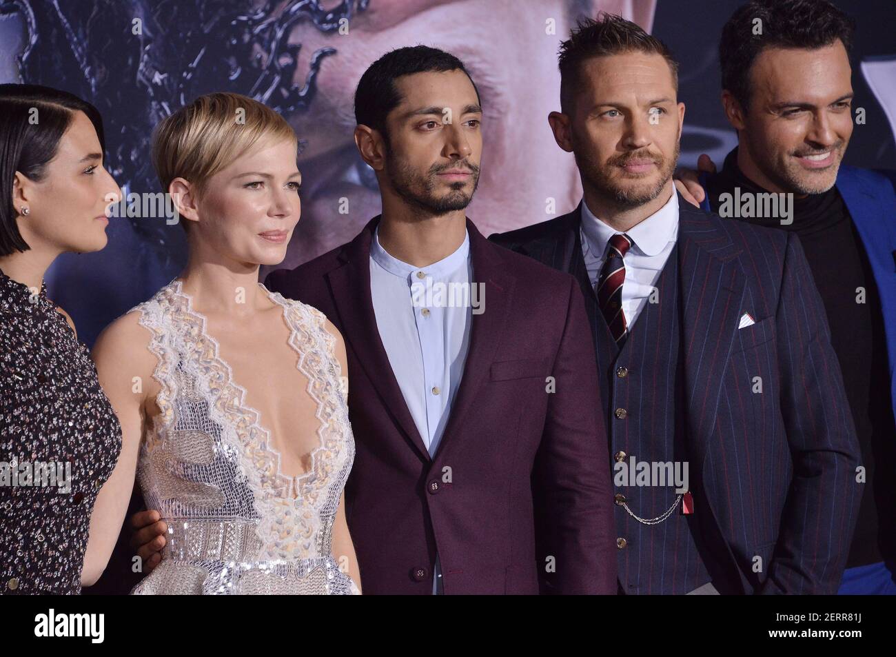 (L-R) "Venom" Cast - Jenny Slate, Michelle Williams, Riz Ahmed, Tom ...
