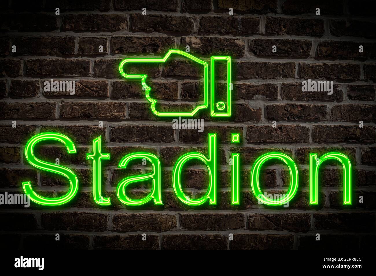 Detail photo of a neon sign on a wall with the inscription Stadion ...