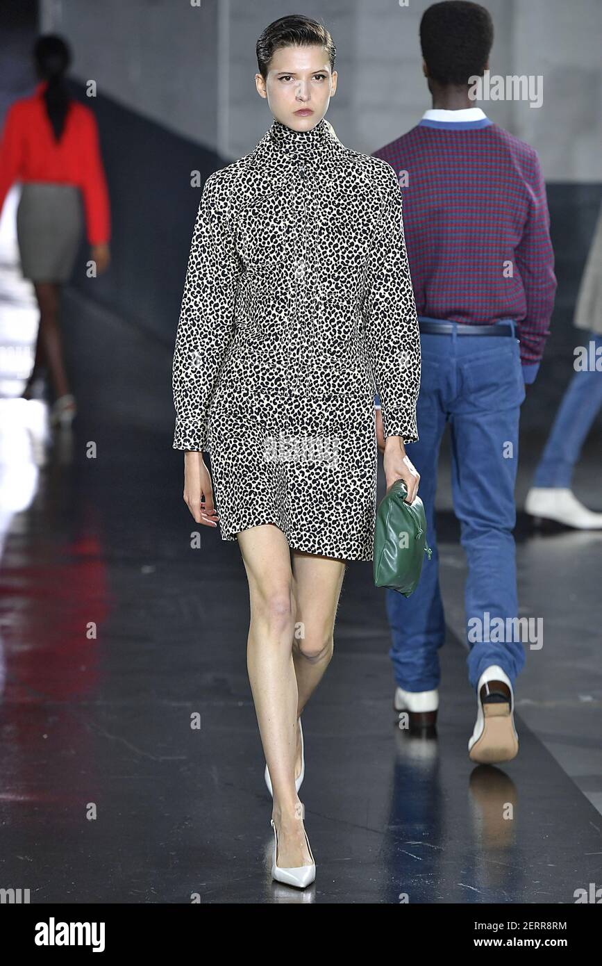Model Sara Soric walks on the runway during the A.P.C. Fashion Show ...