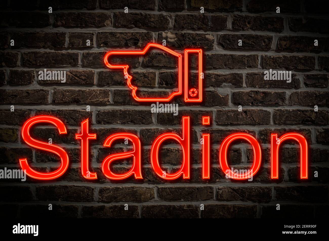 Detail photo of a neon sign on a wall with the inscription Stadion ...