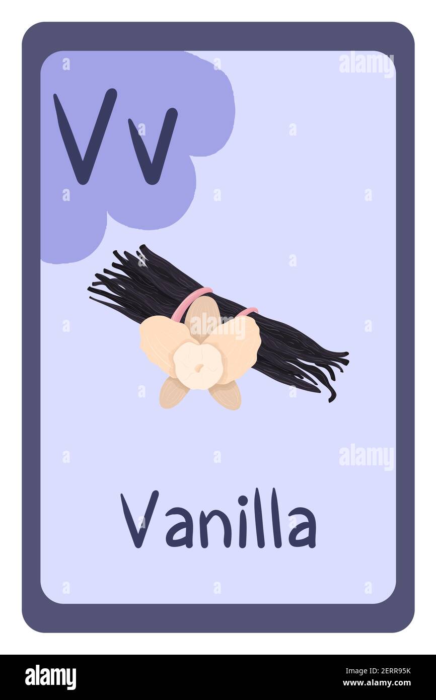 Colorful abc education flash card, Letter V - vanilla, sweet bakery ...