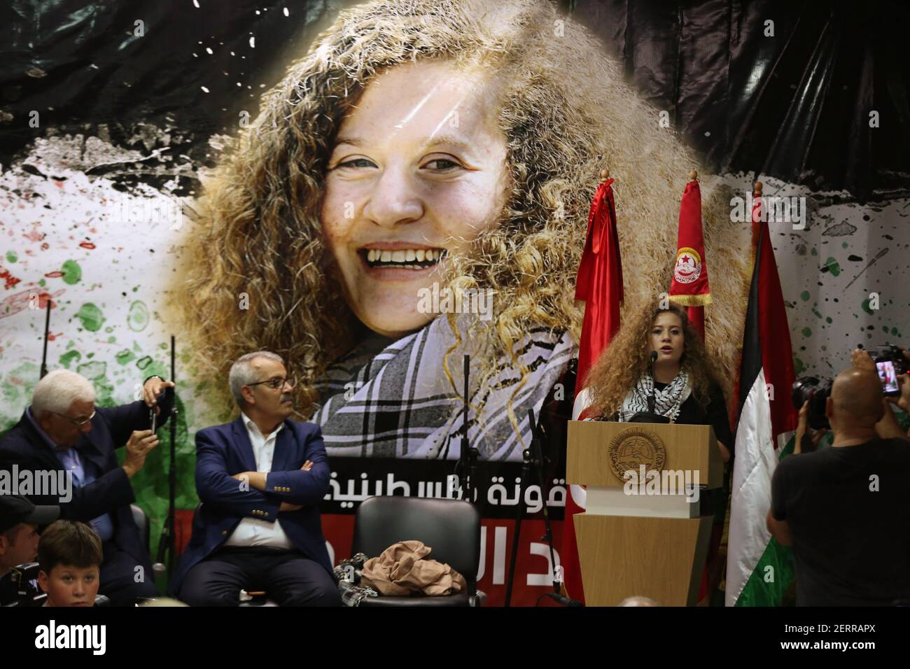 Ahed Tamimi while giving a speech at a meeting organized by the ...