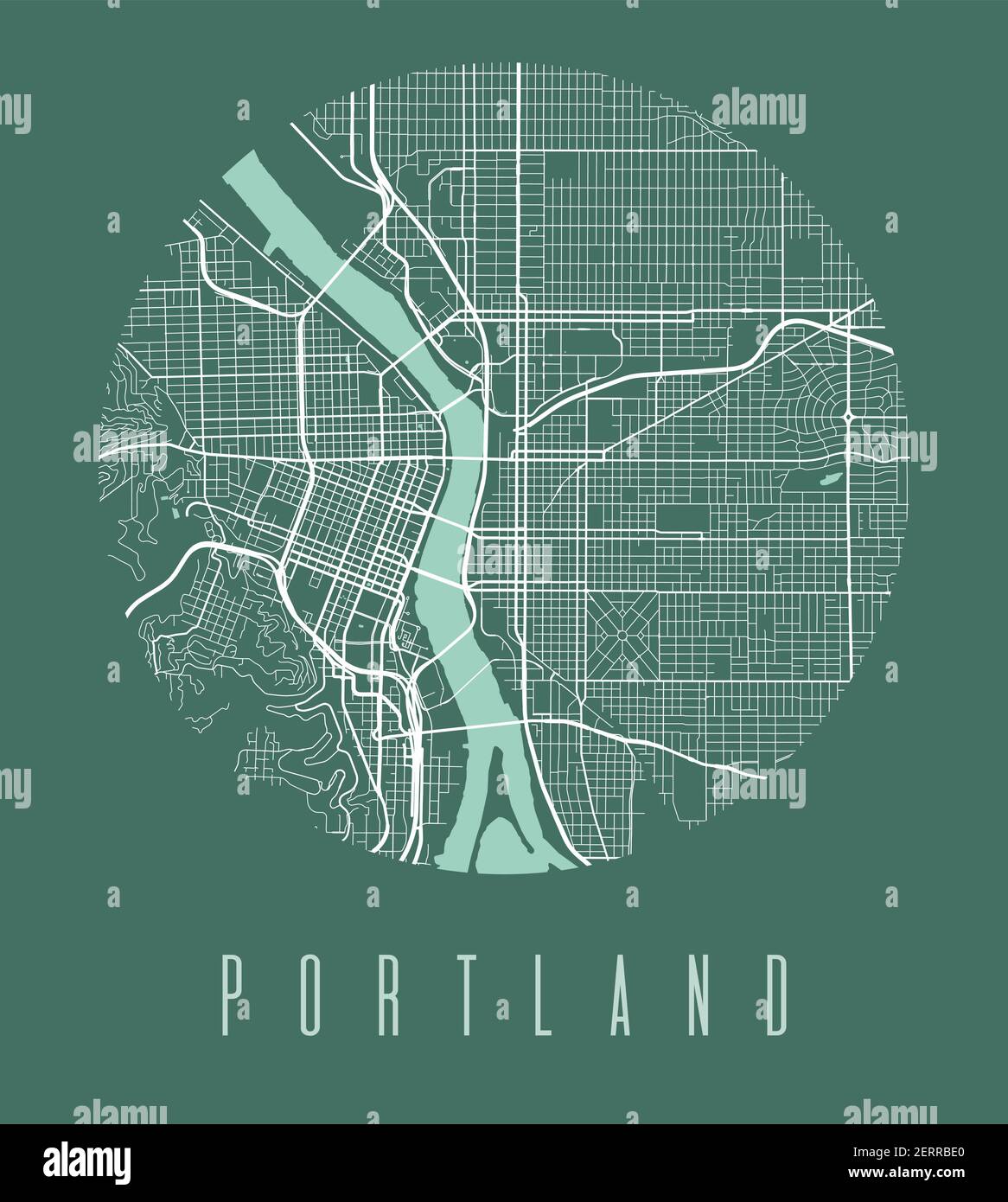 Portland map poster. Decorative design street map of Portland city ...