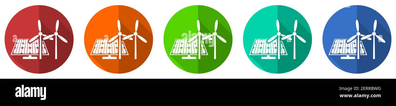 Wind and solar energy, renewables icon set, flat design vector ...
