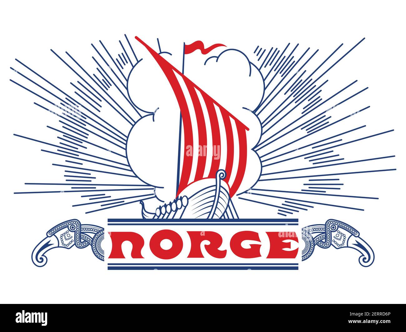 Viking design. Drakkar sailing in a stormy sea. Drawing in the Old ...