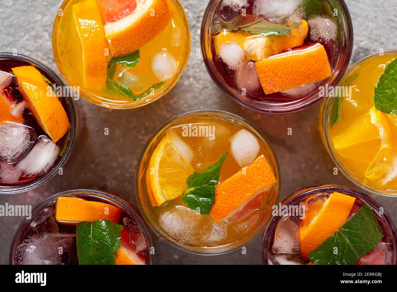 Detox drinks and cocktails with ice and fruits Stock Photo - Alamy