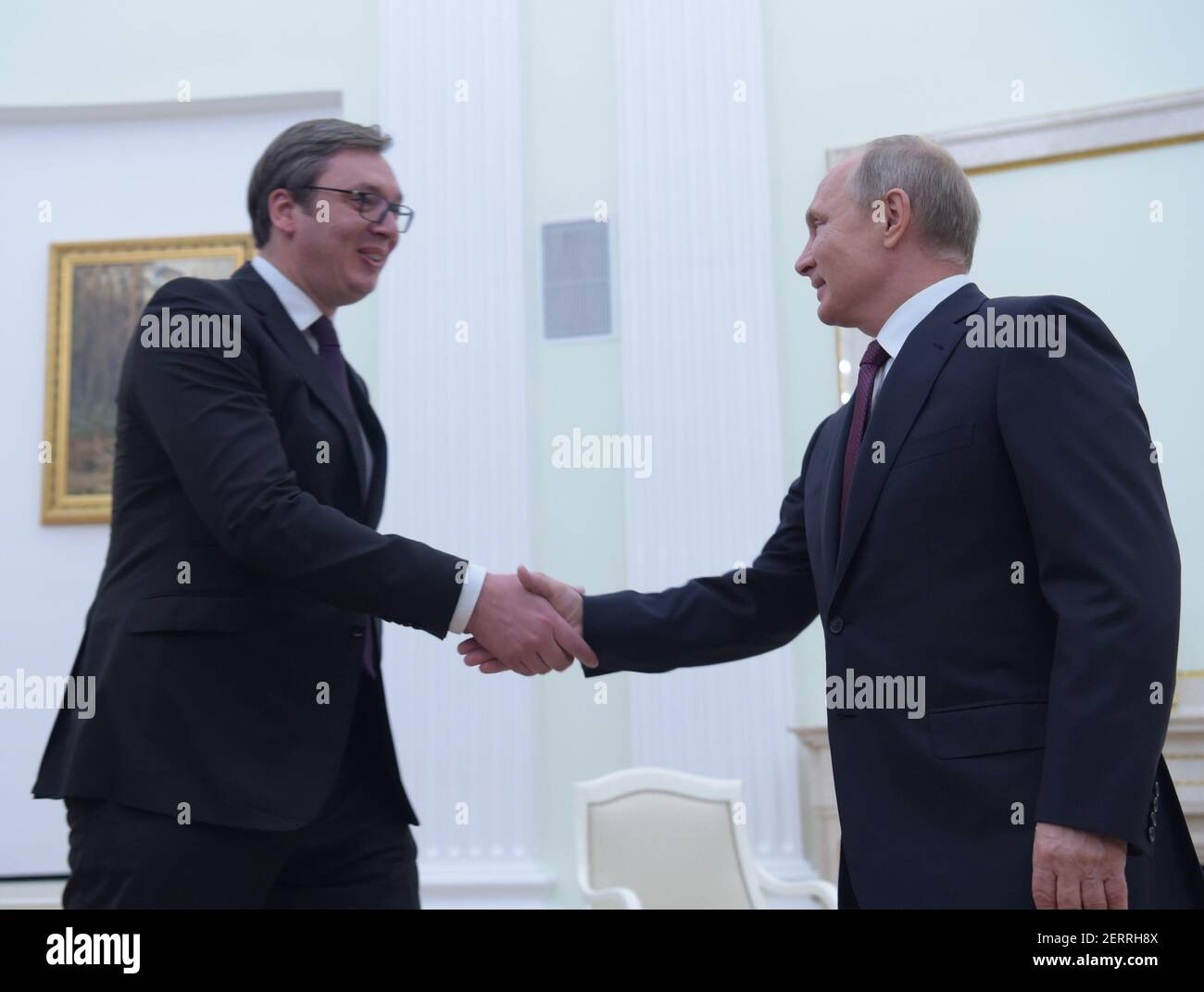 Russian President Vladimir Putin (right) during the meeting with ...