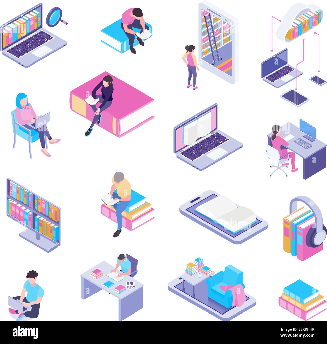 Online library isometric elements icons collection with laptop ...