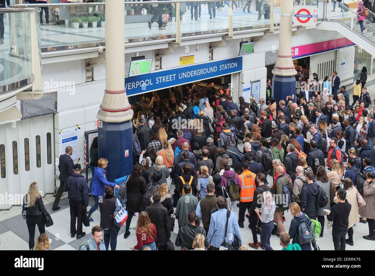 Commuters at Liverpool Street station in London,UK on October 5, 2018 ...