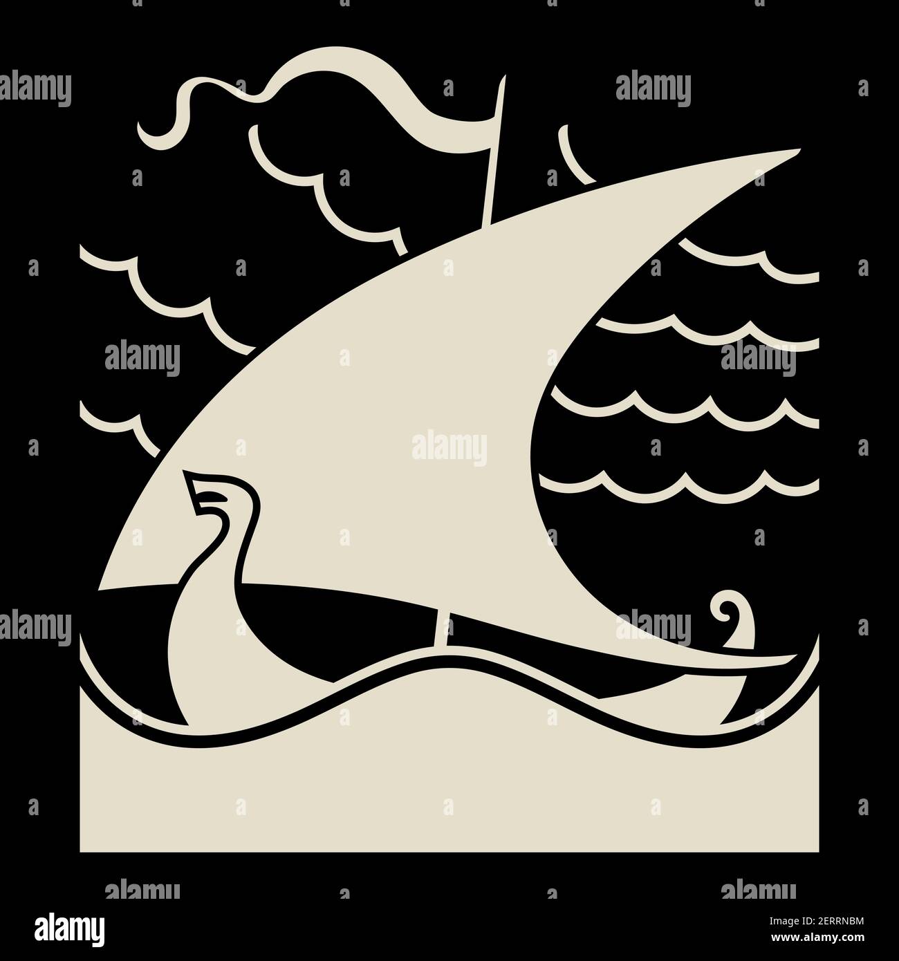 An ancient Scandinavian image of a Viking ship decorated with a dragon ...