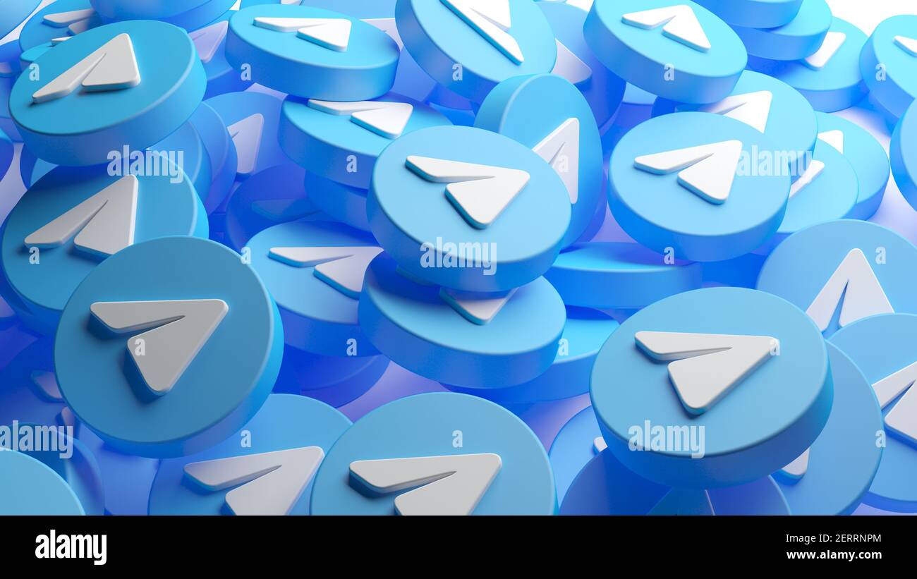 Valencia, Spain - February, 2021: A heap of Telegram app icons for a ...