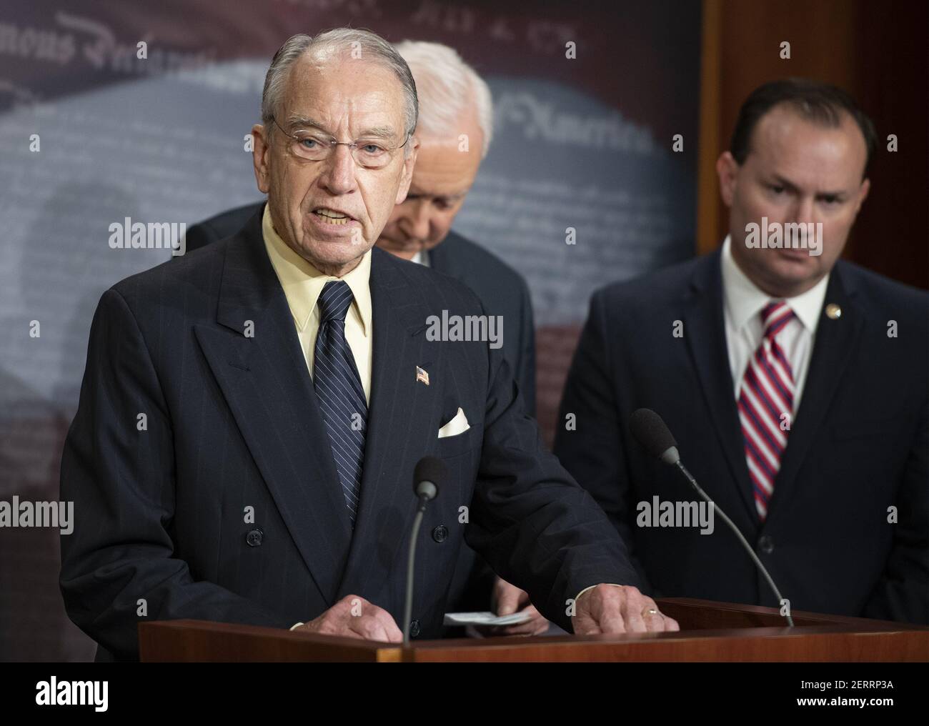 United States Senator Chuck Grassley (Republican of Iowa), left, makes ...